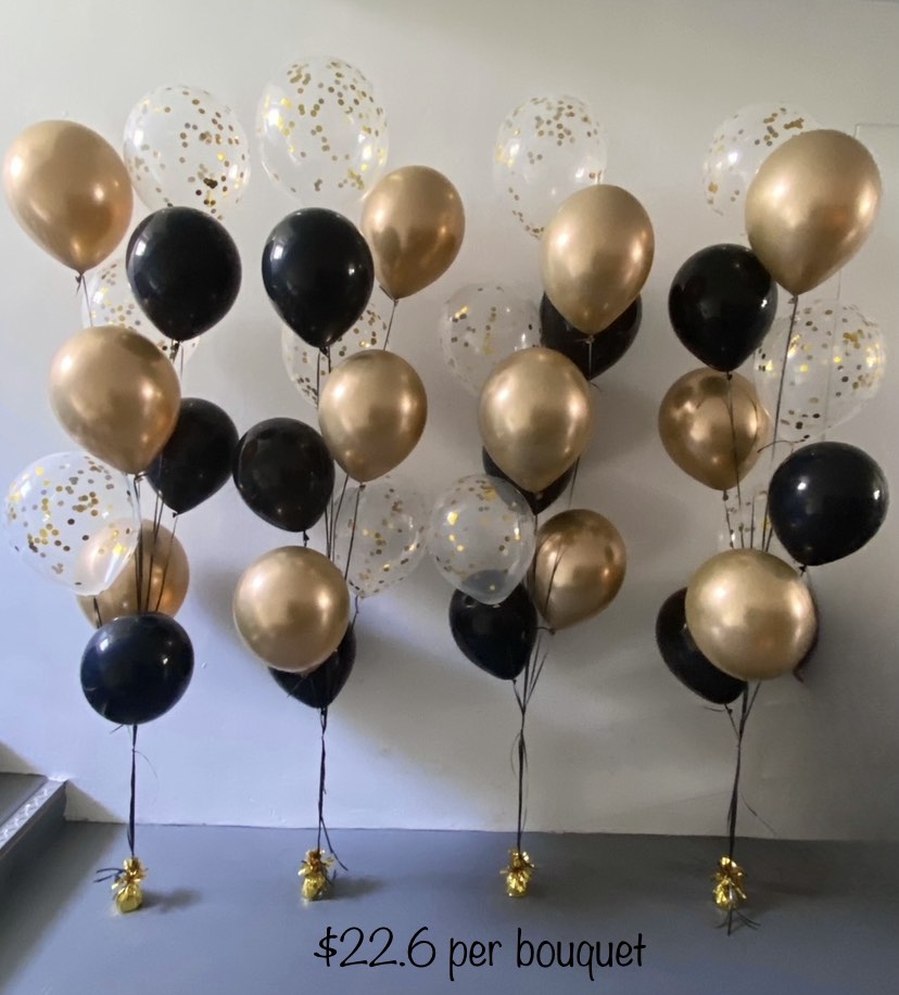 Gold Chrome Confetti Black Helium Balloons Bouquet , Hobbies & Toys ...