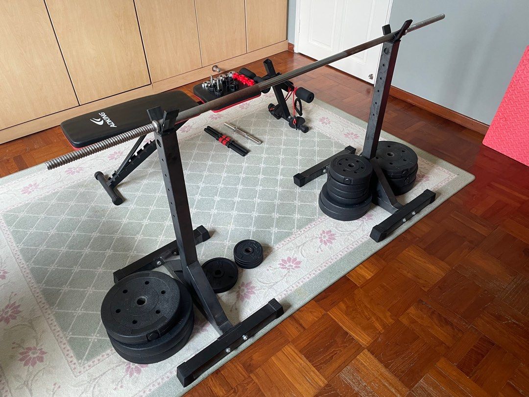 Home Gym (Barbell + Adjustable Dumbbells + Squat Rack + Bench + 113kg ...