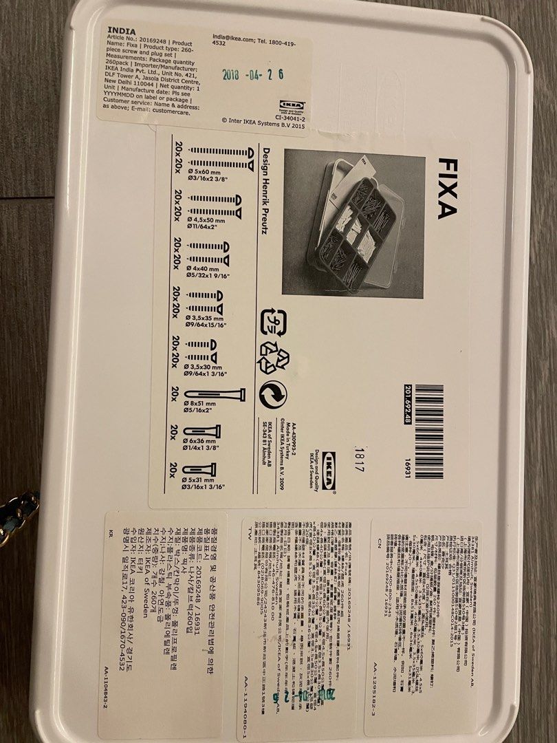 Ikea fixa 260 pieces screw and plug set, Furniture & Home Living, Home ...