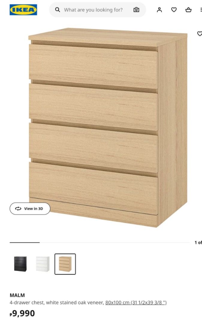 Ikea malm 4 drawer chest white stained oak veneer 80x100x48cm, Furniture & Home Living ...
