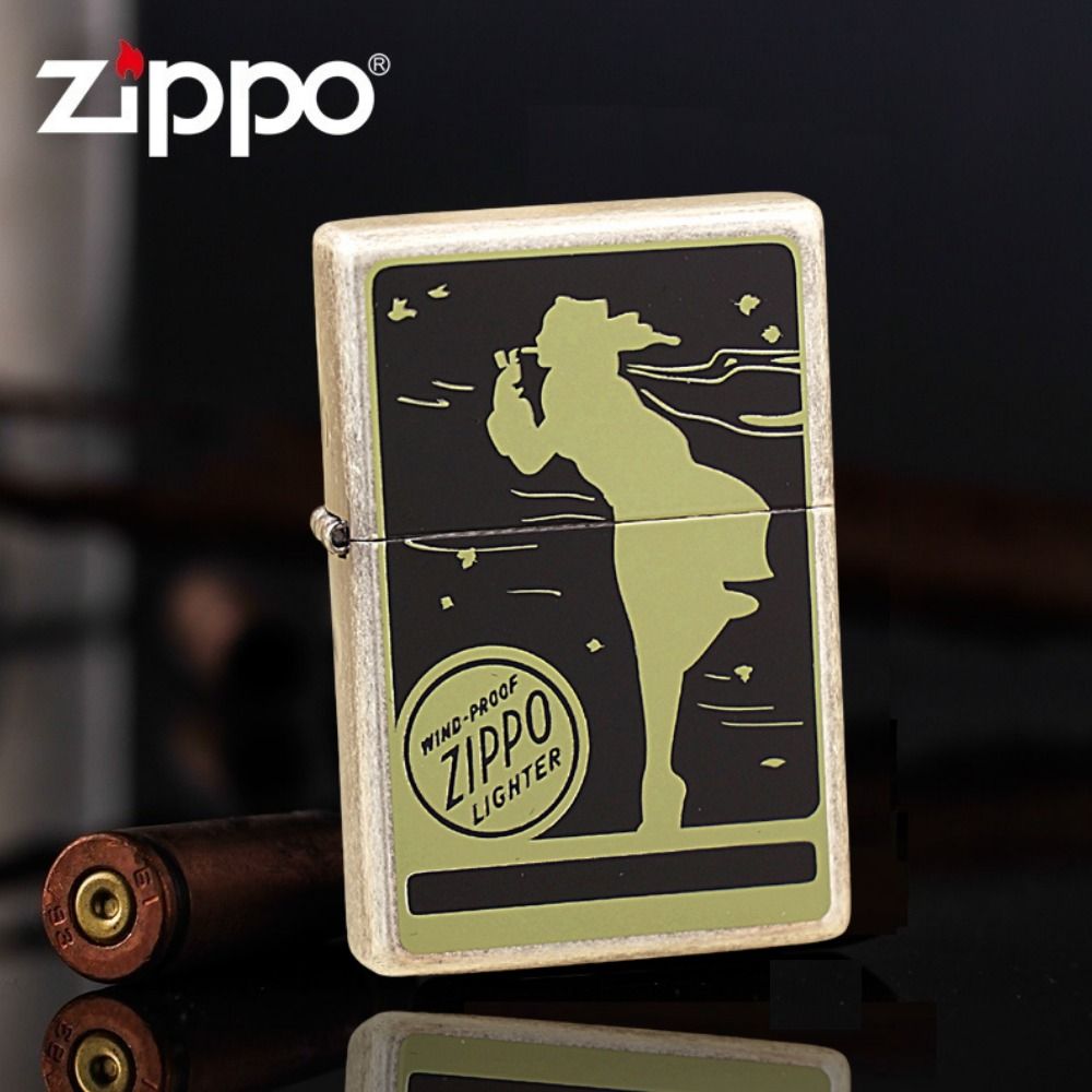 Korean Replica Flat Head Ancient Silver Green Windy Pool Girl ZBT-1-144B37 Zippo Lighter ...