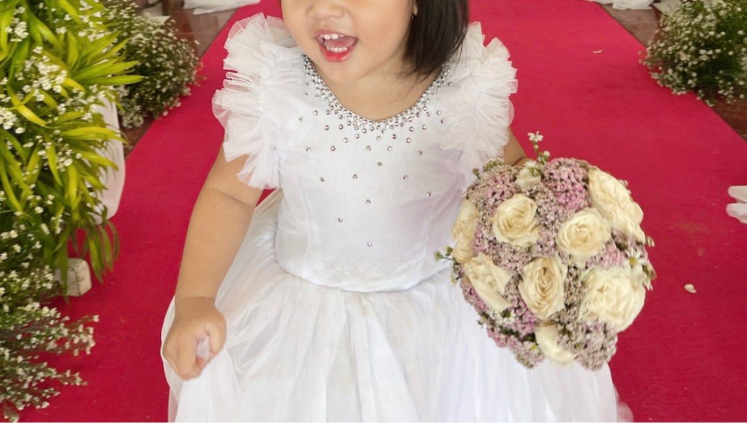 Little Bride White Gown, Babies & Kids, Babies & Kids Fashion on Carousell