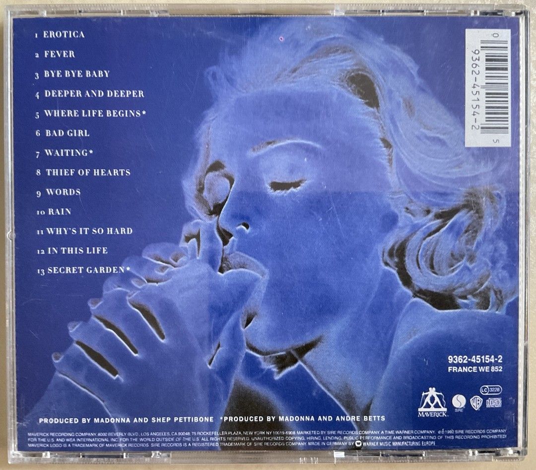 Madonna: Erotica, Hobbies & Toys, Music & Media, CDs & DVDs on Carousell