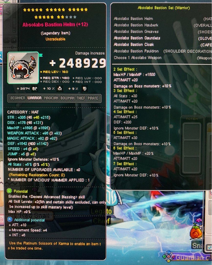 MapleSea Aquila, 22* stars Warrior items and 22* Dominator pendant ...