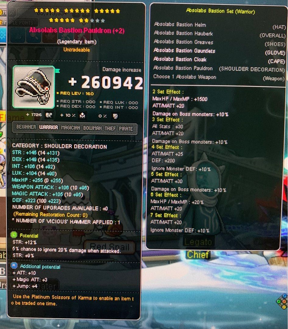 MapleSea Aquila, 22* stars Warrior items and 22* Dominator pendant ...