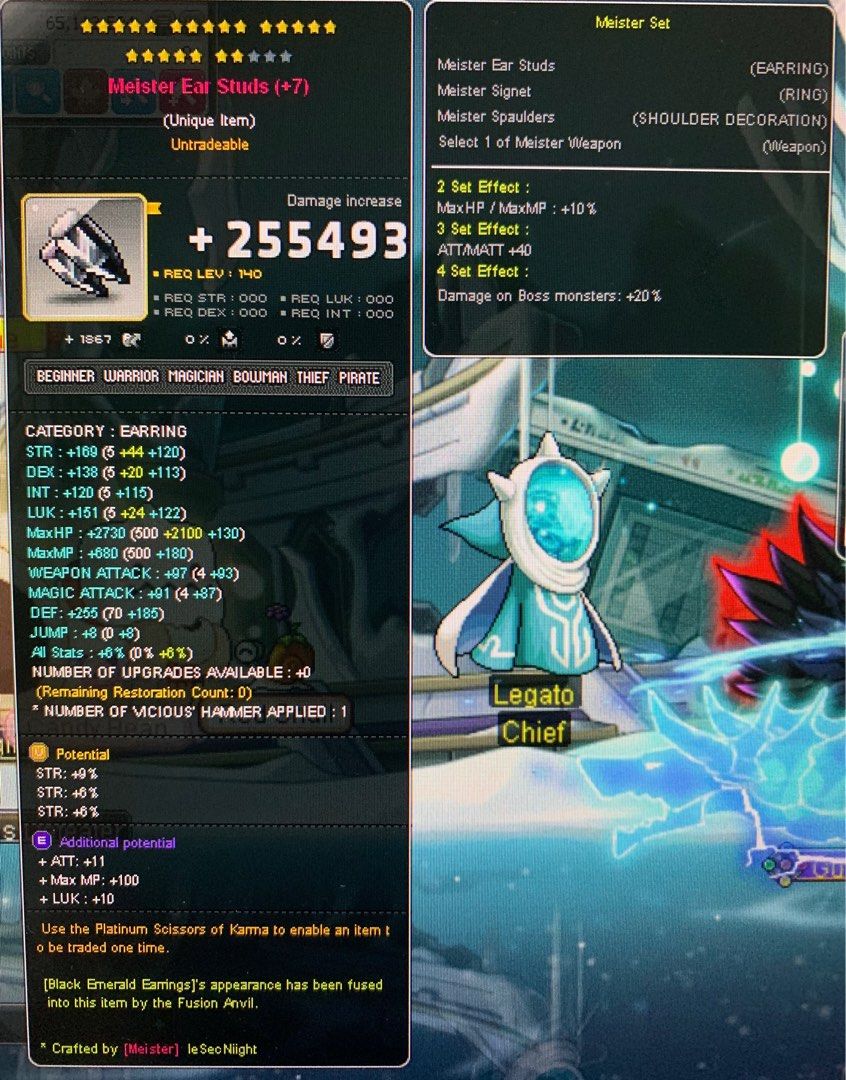 MapleSea Aquila, 22* stars Warrior items and 22* Dominator pendant ...