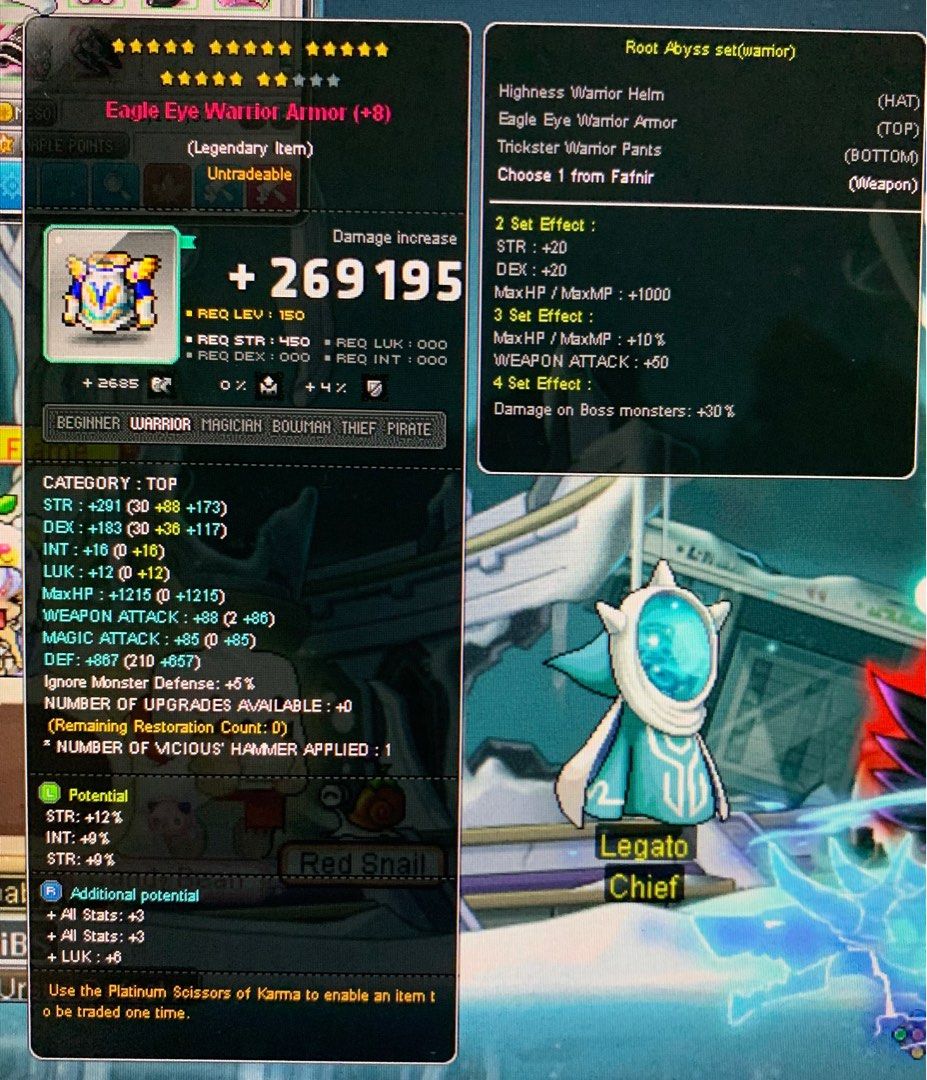 MapleSea Aquila, 22* stars Warrior items and 22* Dominator pendant ...