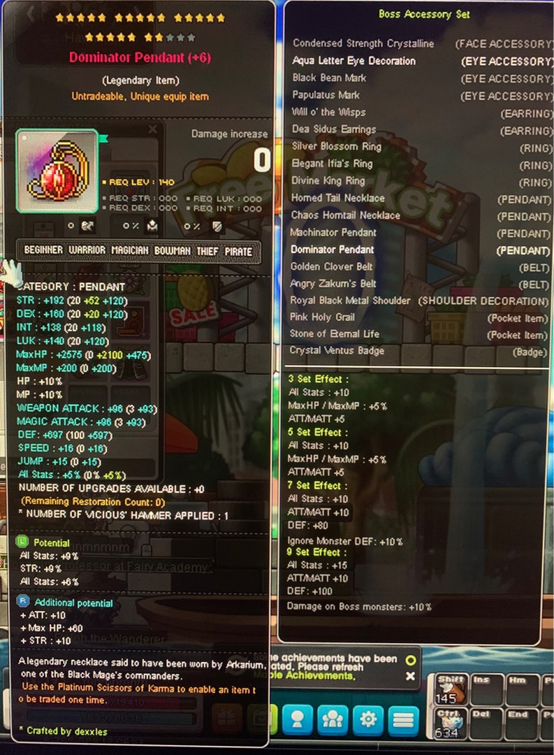 MapleSea Aquila, 22* stars Warrior items and 22* Dominator pendant ...