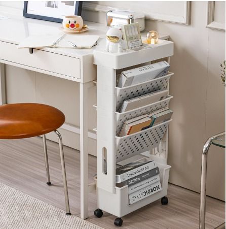 Movable Bookshelf Book Storage Shelf Side Table with wheels Student ...