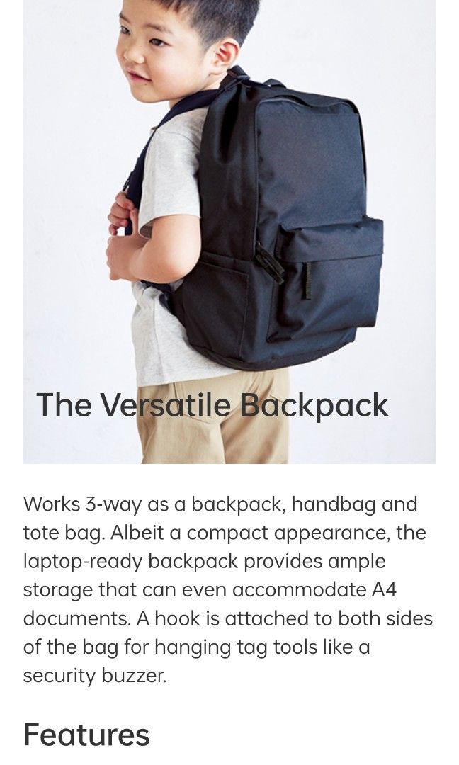 MUJI Versatile Bagpack, Women's Fashion, Bags & Wallets, Backpacks on Carousell