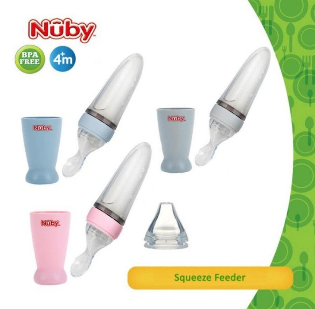 Nuby New & Improved Silicone Food Dispensing Squeeze Feeder with Cover & Stand, Babies & Kids ...