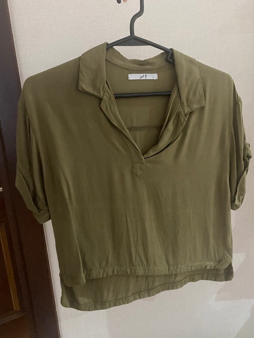 Olive Green Just G Blouse, Women's Fashion, Tops, Blouses on Carousell