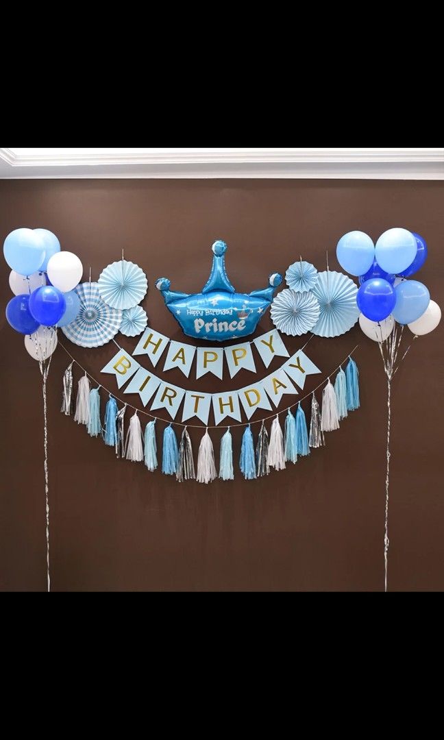 Pastel Blue Happy Birthday Banner Party Decoration Backdrop Tassel ...