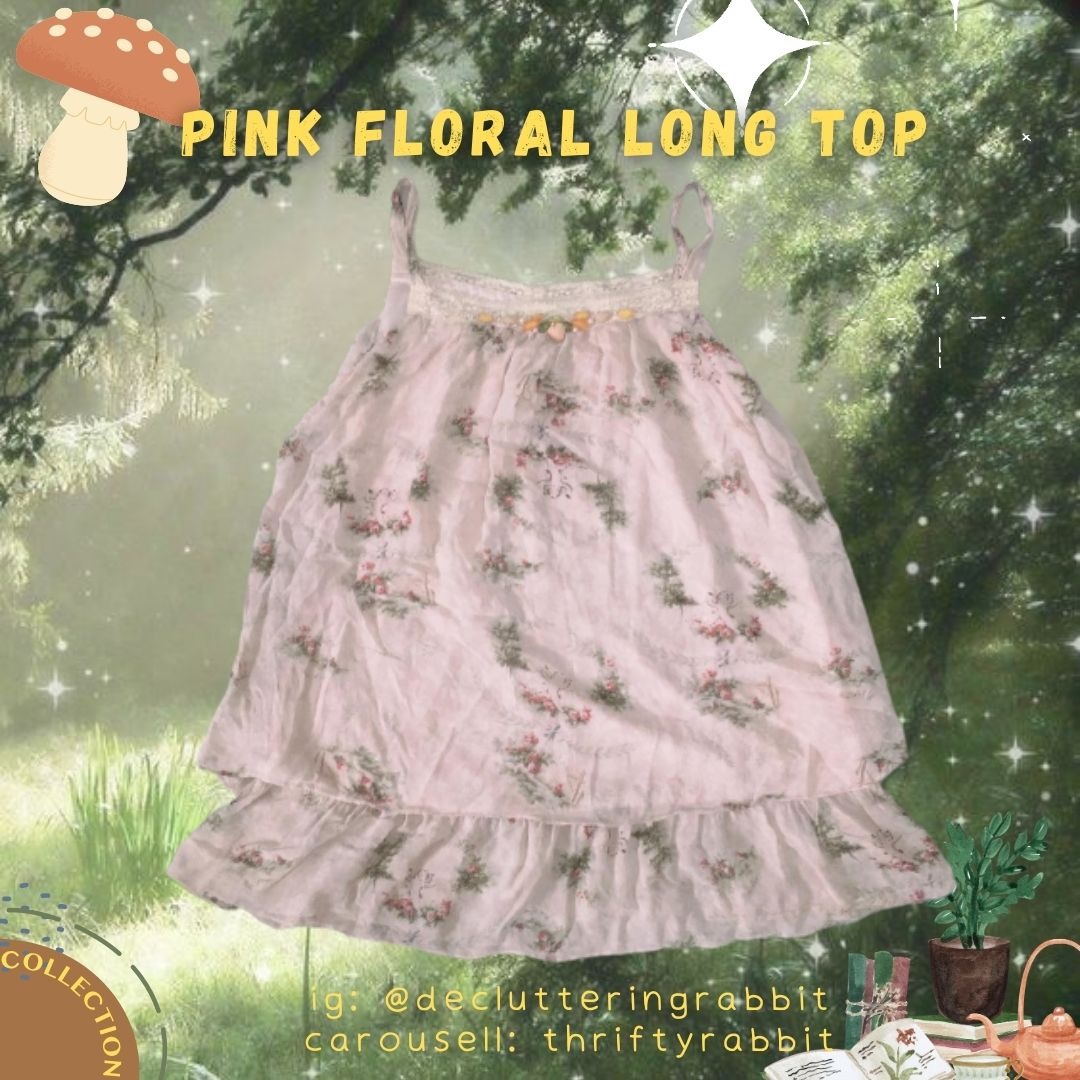 Pink floral long top (cottagecore/fairycore), Women's Fashion, Tops ...