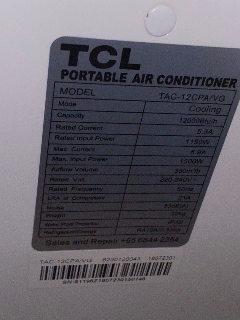 Portable Aircon TCL 12K btu, TV & Home Appliances, Air Conditioners ...