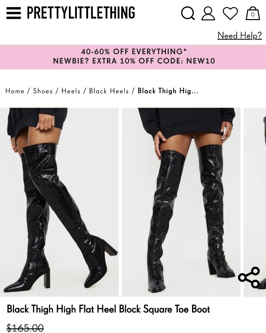 Pretty Little Thing thigh high black faux leather boots size AU6 37 ...