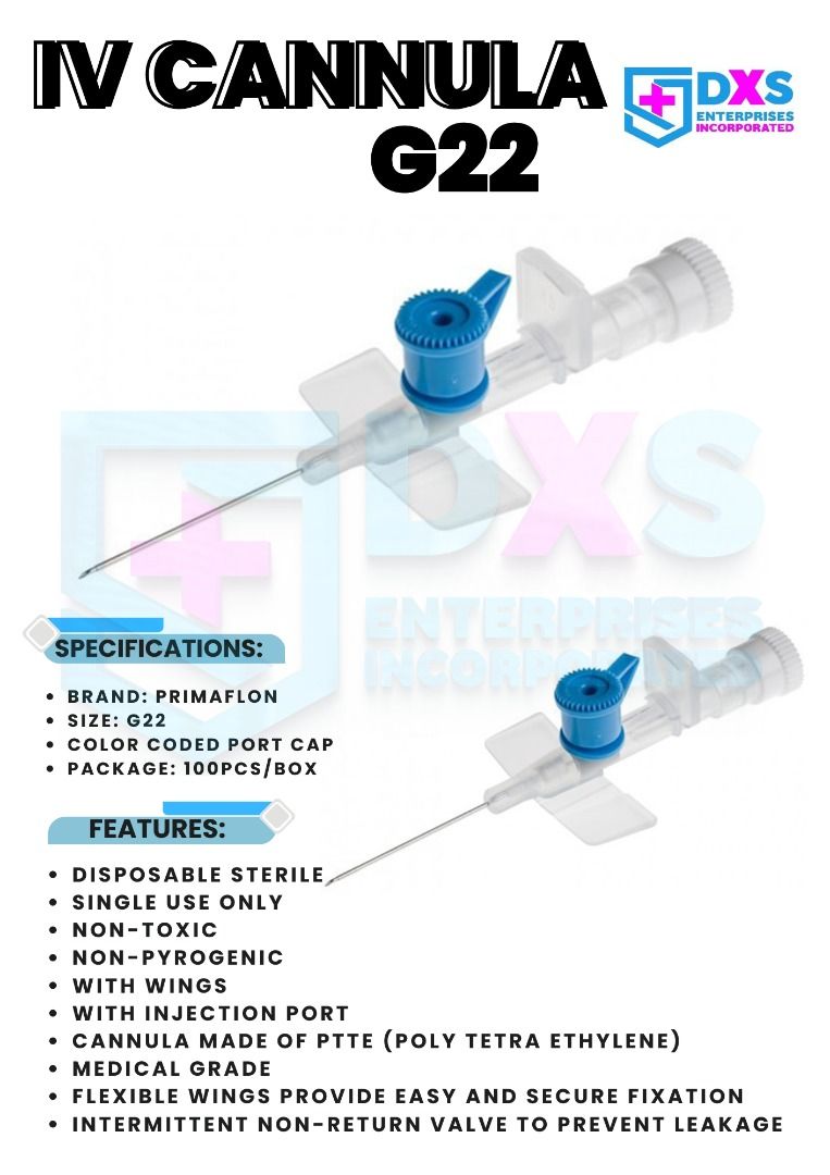 PRIMAFLON IV CANNULA G22, Health & Nutrition, Medical Supplies & Tools ...