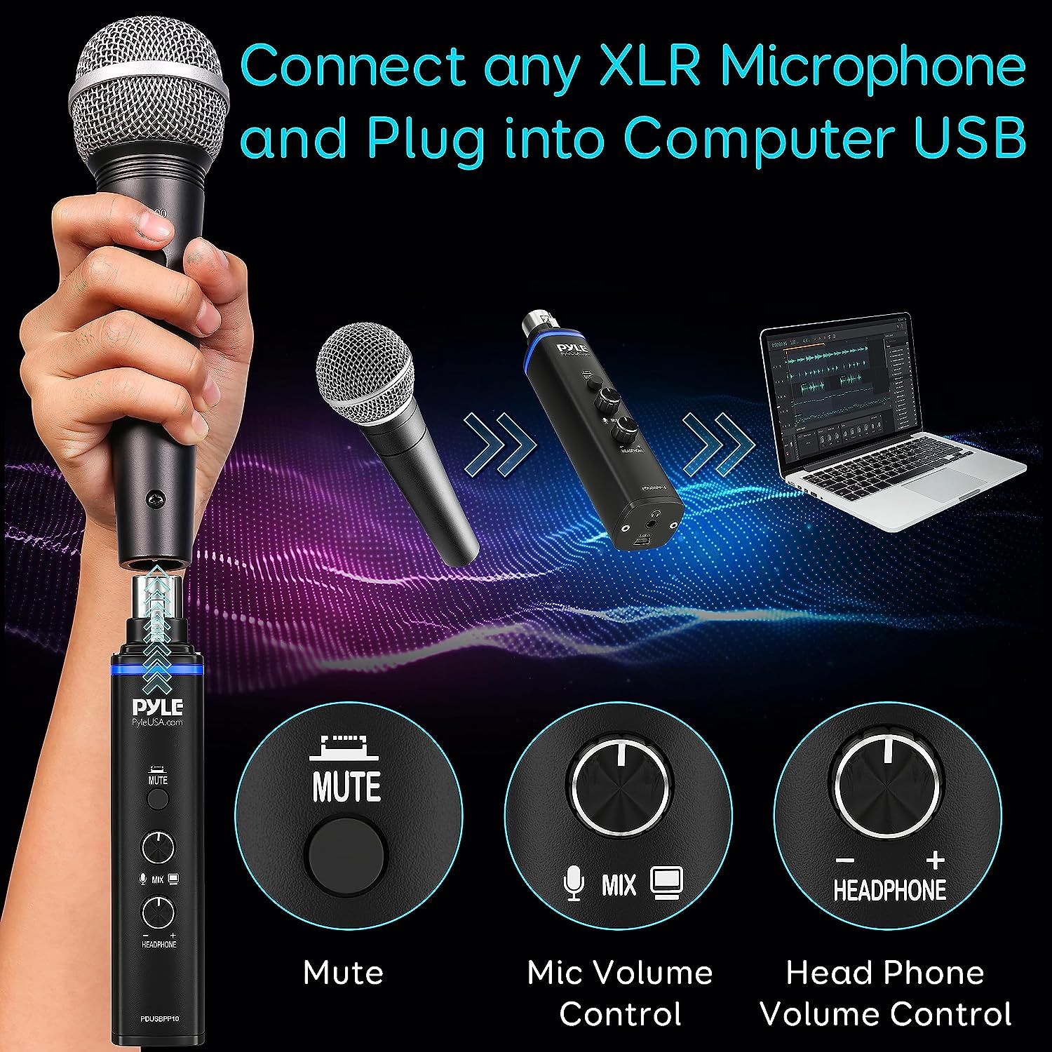 Pyle Microphone XLR-to-USB Signal Adapter - Universal Plug and Play XLR ...