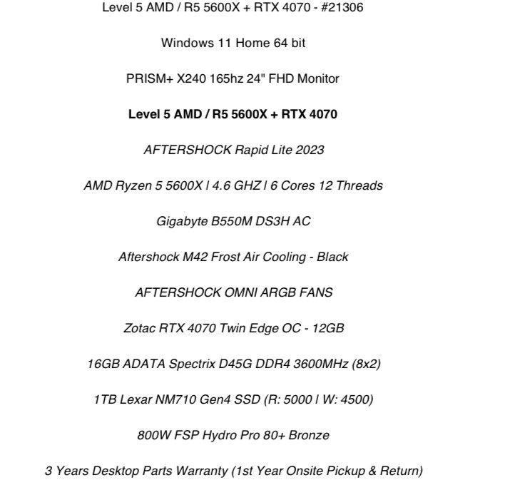 RTX 4070 AFTERSHOCK Rapid 2023 Gaming PC/Com, Computers & Tech ...