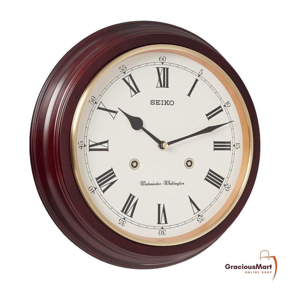 Seiko 12 Inch Grain Finish Wall Clock with Numbers and Dual Quarter ...