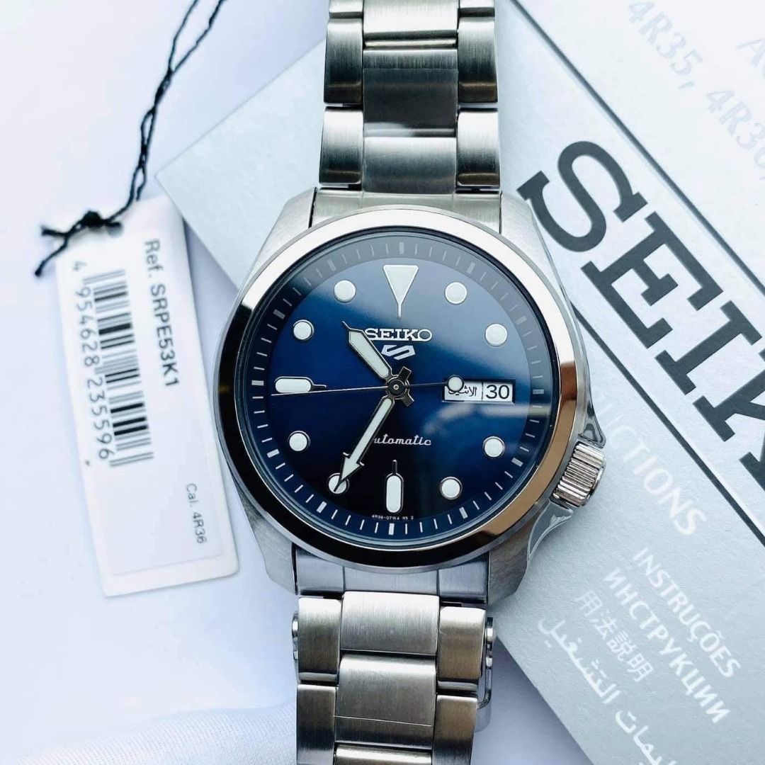 Seiko 5 Sports SRPE53K1 Blue Analog Automatic 24 Jewels Men Casual ...