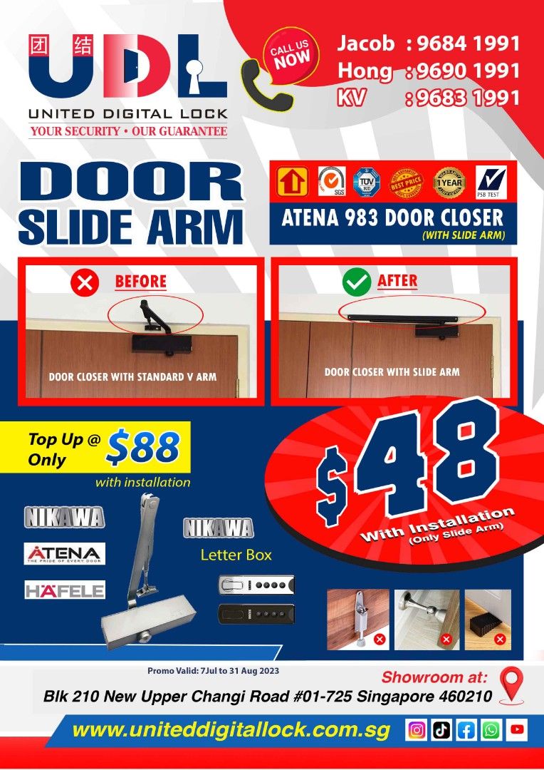 Slide arm for door closers, Furniture & Home Living, Home Improvement ...