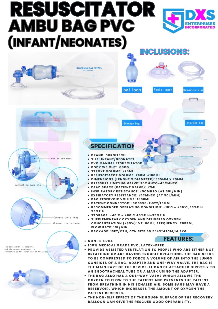 SURGITECH PVC MANUAL RESUSCITATOR - INFANT/NEONATES, Health & Nutrition ...