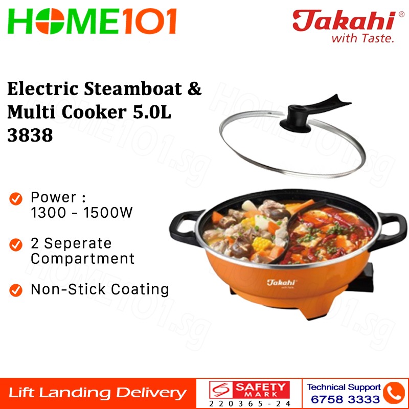 Takahi Electric Steamboat & Multi Cooker 5.0L 3838, Furniture & Home ...