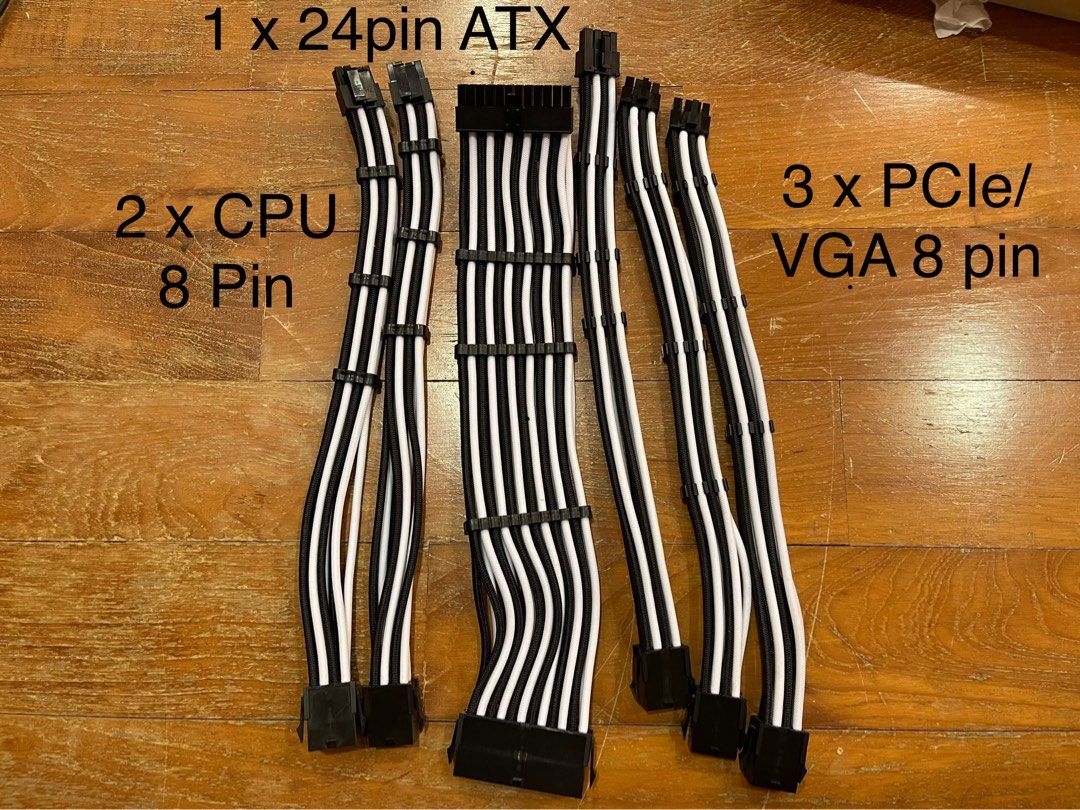 Tecware Flex Sleeved PSU Extension Cables (Black and White), Computers ...