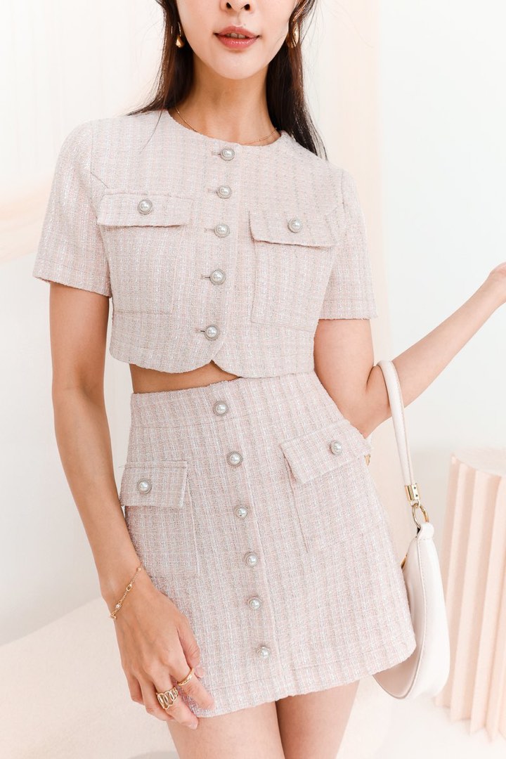 TSS Tiffany Tweed Set in Soft Blush, Women's Fashion, Dresses & Sets ...