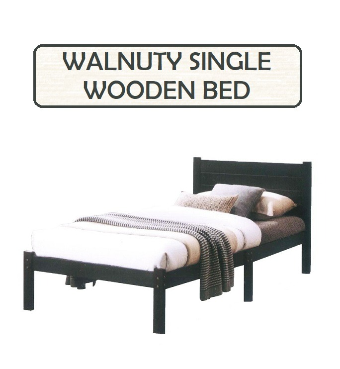 WALNUTY Single Wooden Bed Frame, Furniture & Home Living, Furniture ...