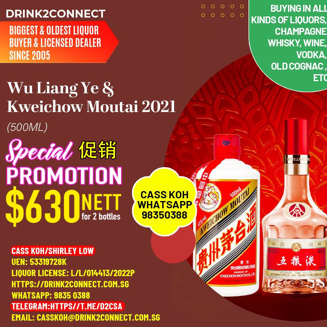 Wuliangye Acl: 52% & 2021 Kweichow Moutai Acl: 53%, Liquor Sale, Alcohol Sale, Food & Drinks ...