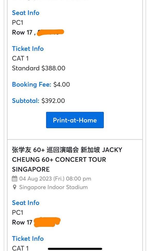 x2 CAT 1 Jacky Cheung side by side, Tickets & Vouchers, Event Tickets on Carousell