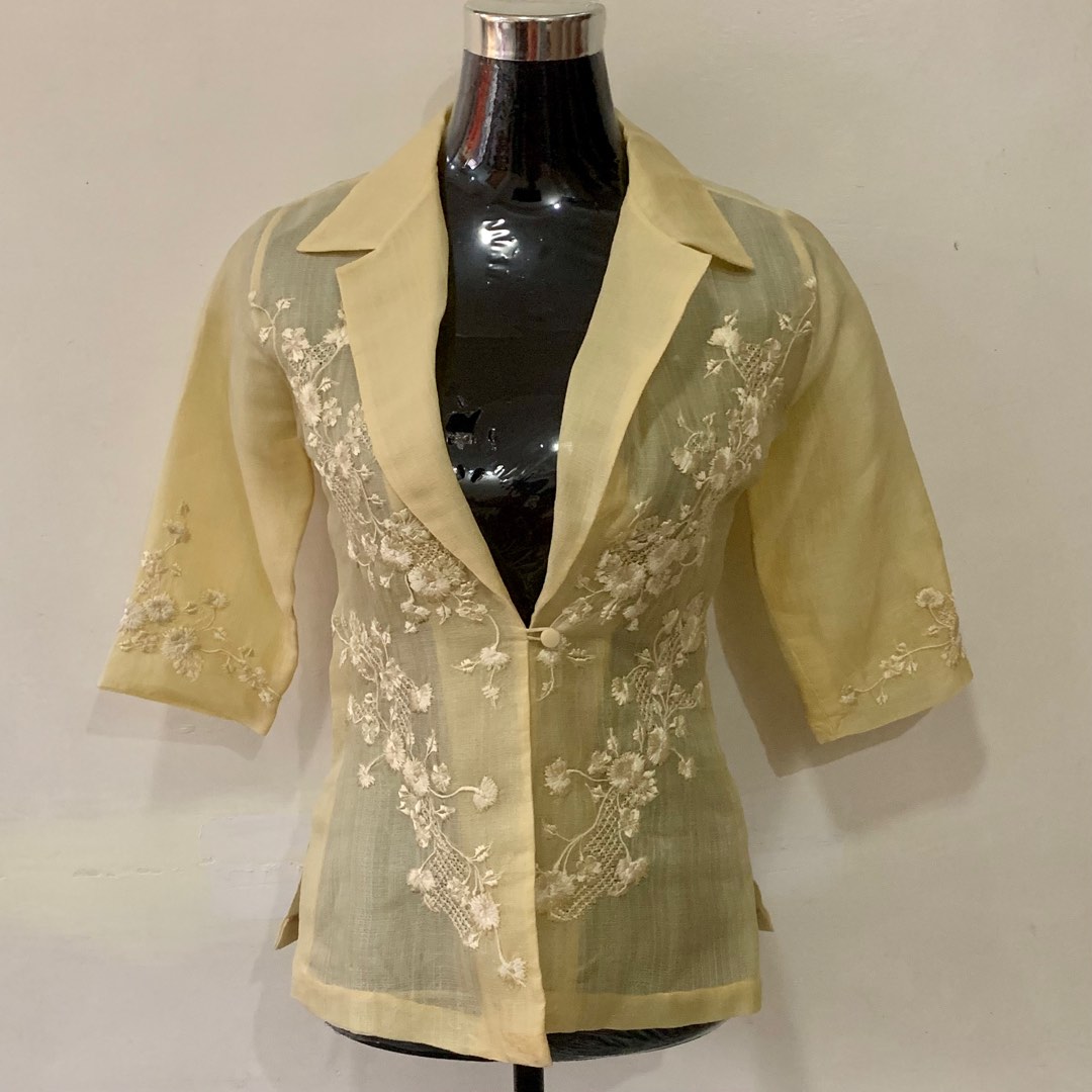 Yellow Embroidered Filipiniana Blazer on Carousell