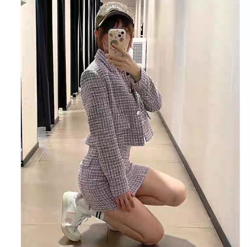 Zara Design purple tweed Jacket and Skirt set, Women's Fashion, Dresses ...