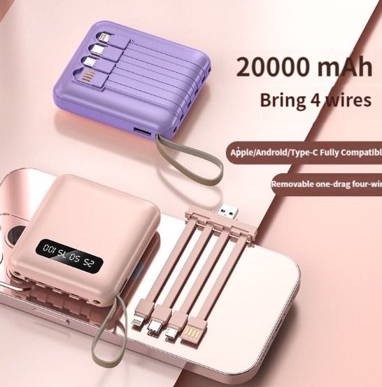 20000mah Power Bank Cable Fast Charging Powerbank Portable With 4 Wires ...