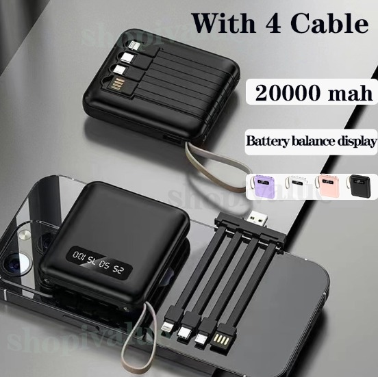 20000mah Power Bank Cable Fast Charging Powerbank Portable With 4 Wires ...