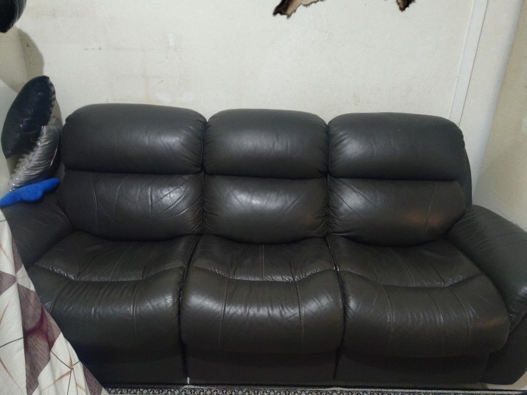 3 seater Black leather sofa, Furniture & Home Living, Furniture, Sofas ...