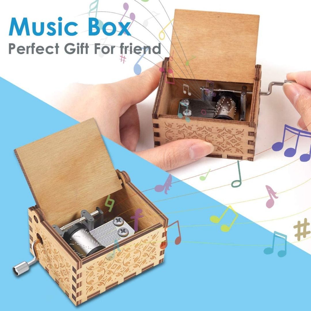 復古懷舊木製手搖音樂盒 gawckp Retro Classic Wooden Hand Crank Music Box, 興趣及遊戲, 玩具 ...