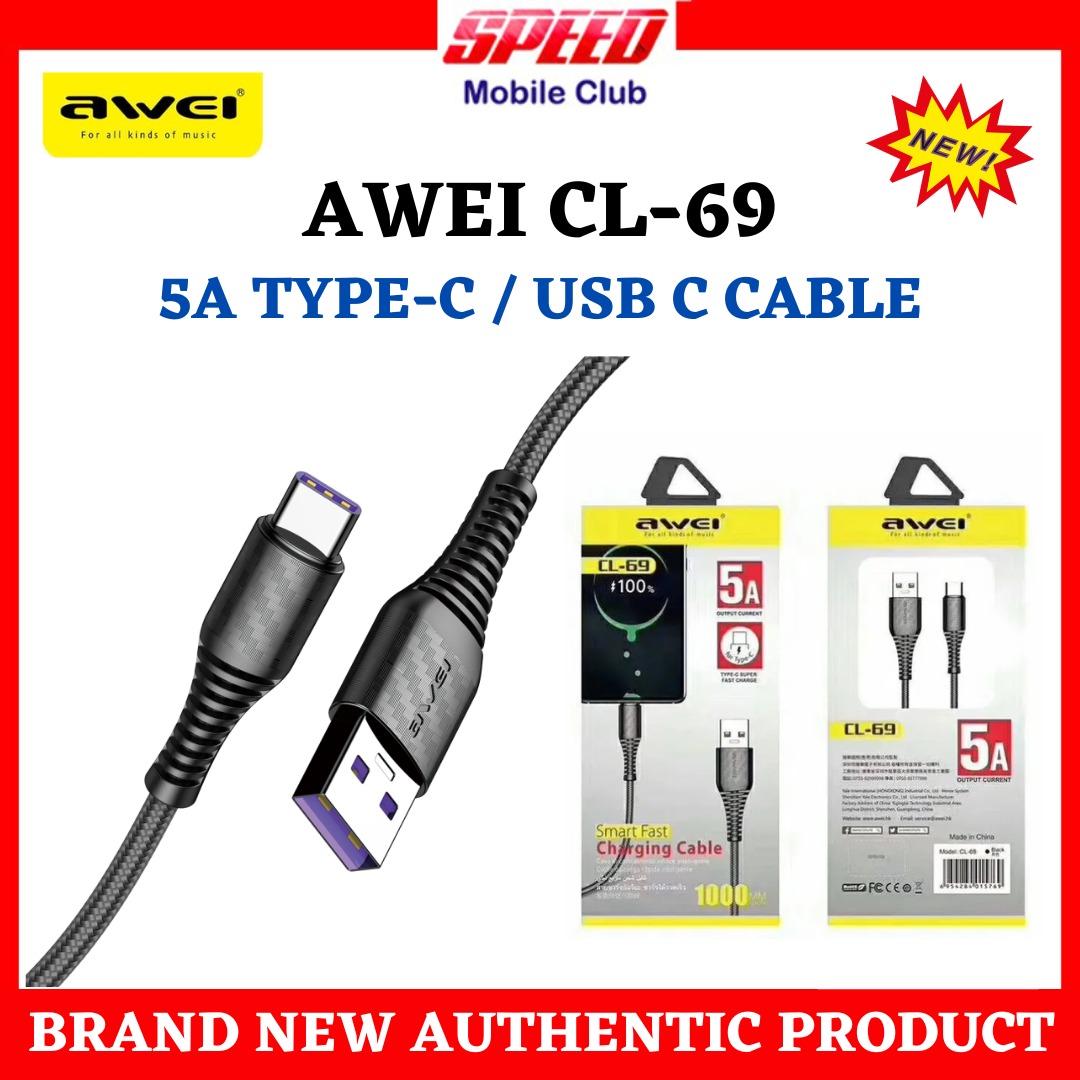 Awei CL-69 5A Type-C / USB-C Smart Fast Charging Cable | Brand New ...