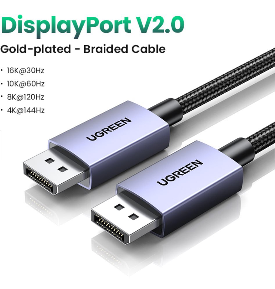 (BNIB) UGREEN DisplayPort 2.1 Cable 16K30Hz 10K60Hz High Speed 80Gbps ...