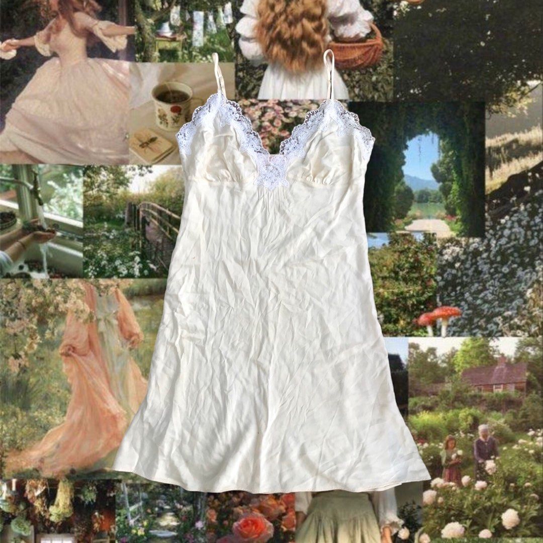 DAINTY COQUETTE BEIGE SILK SLIP DRESS, Women's Fashion, Dresses & Sets ...