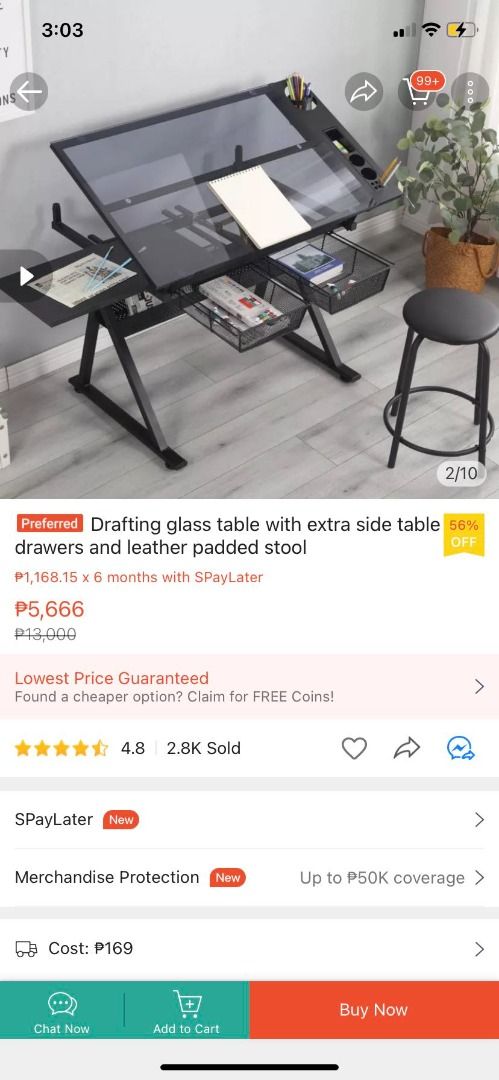 Drafting glass table with extra side table drawers and leather padded ...