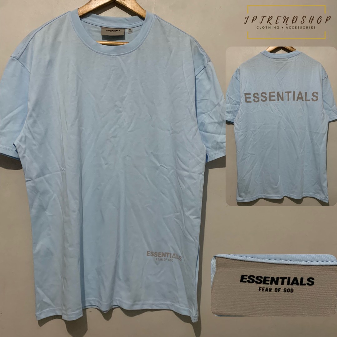 FEAR OF GOD ESSENTIALS REFLECTIVE T SHIRT (Light Blue) on Carousell