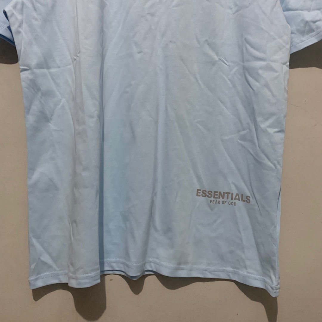 FEAR OF GOD ESSENTIALS REFLECTIVE T SHIRT (Light Blue) on Carousell