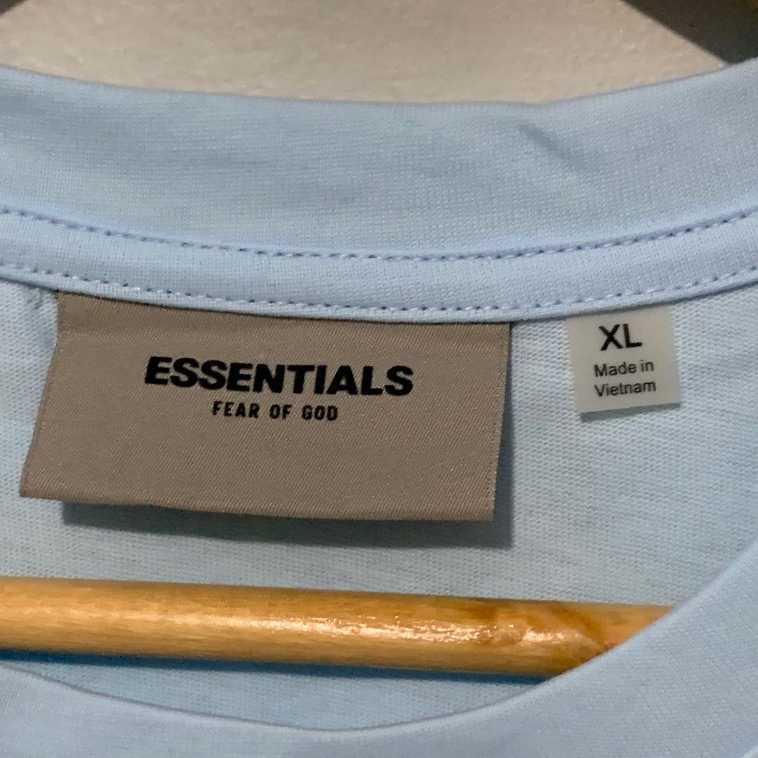 FEAR OF GOD ESSENTIALS REFLECTIVE T SHIRT (Light Blue) on Carousell
