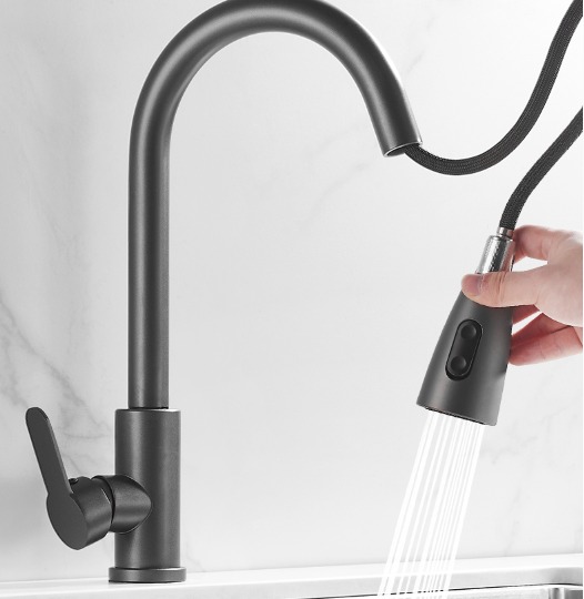 Gun metal grey kitchen faucet pull out hot and cold mixer tap ...