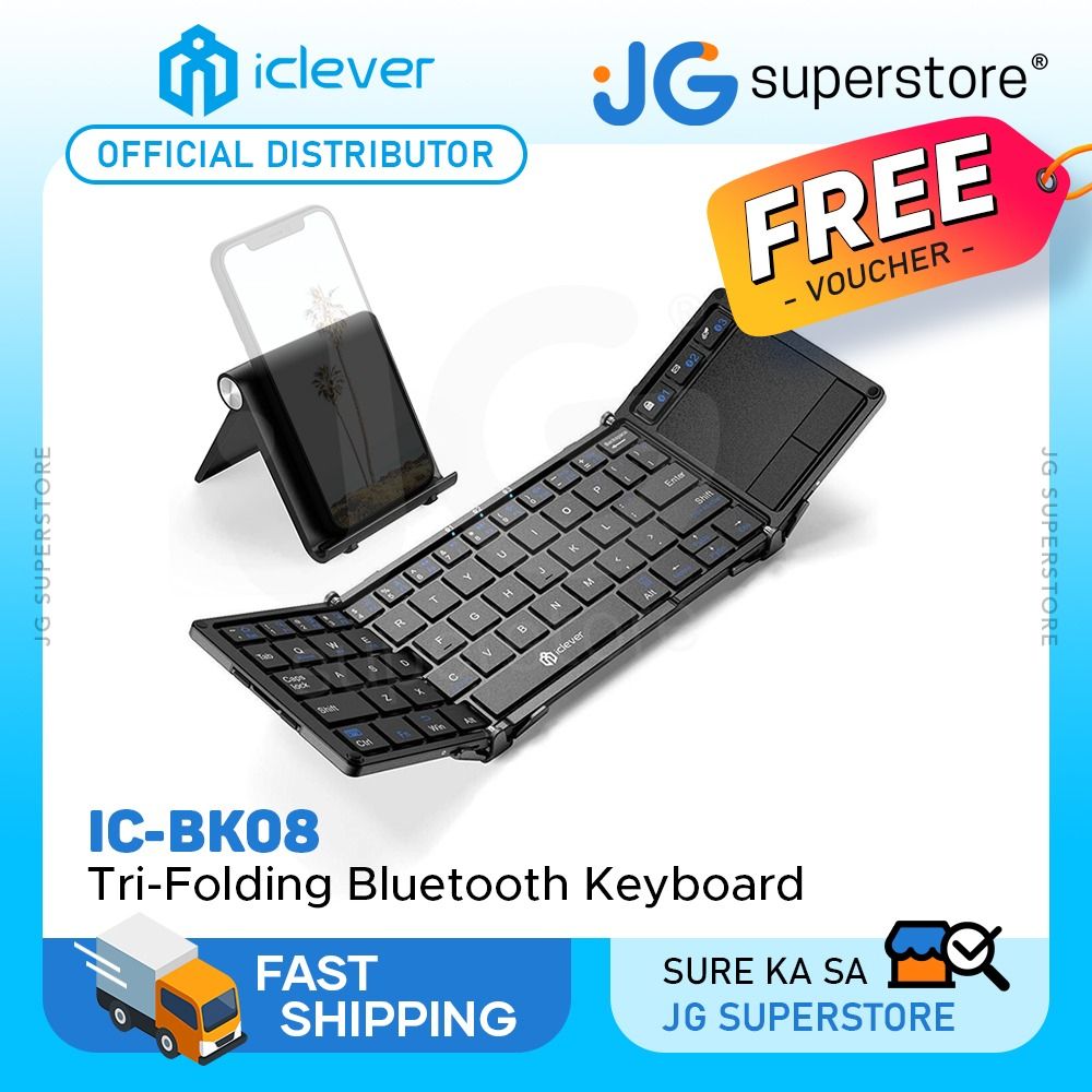 iClever BK08 Portable Tri-Folding Bluetooth Keyboard with Touchpad and Low Profile Scissor Type ...