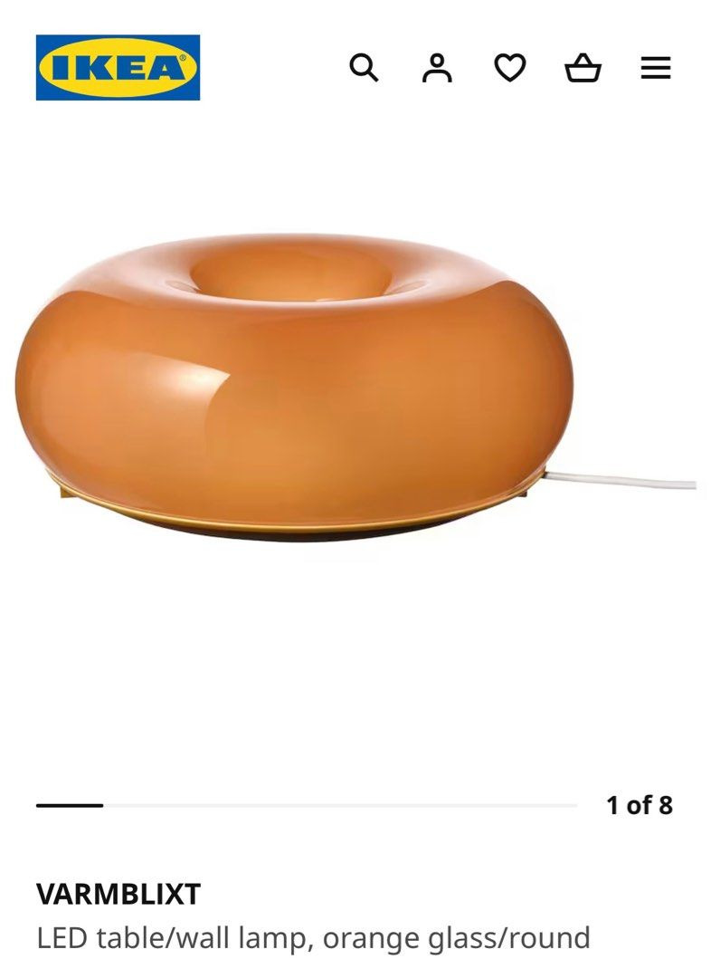 IKEA VARMBLIXT TABLE/WALL LAMP ORANGE DONUT, Furniture & Home Living ...