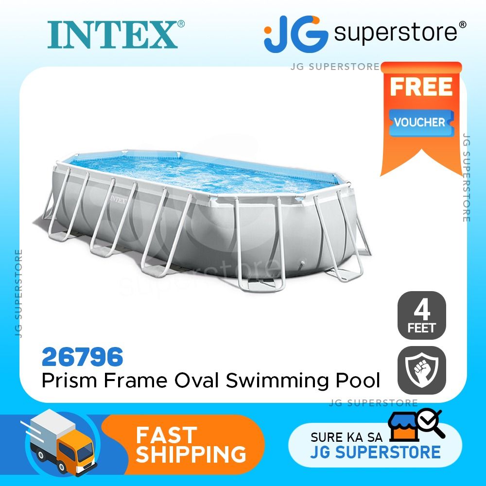 Intex Prism Frame Oval Pool 16'6" x 9' x 48 Inch Swimming Pool with ...